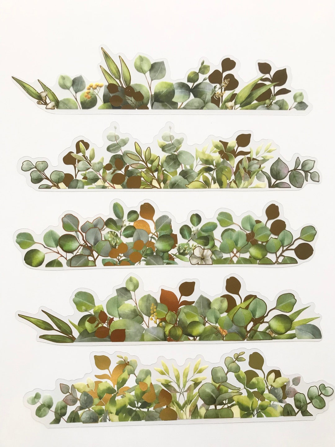 15 Eucalyptus Sticker Strips/ Transparent Gold Foil Leaf Stickers ...
