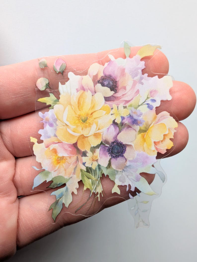 Flower Bouquet Stickers (20 Pcs), Transparent Botanical Stickers, Craft ...
