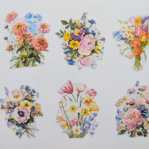 Flower Bouquet Stickers (20 Pcs), Transparent Botanical Stickers, Craft ...