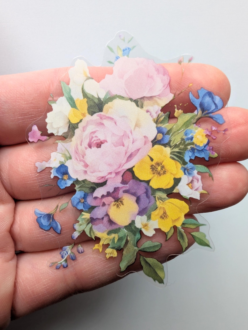 Flower Bouquet Stickers (20 Pcs), Transparent Botanical Stickers, Craft ...