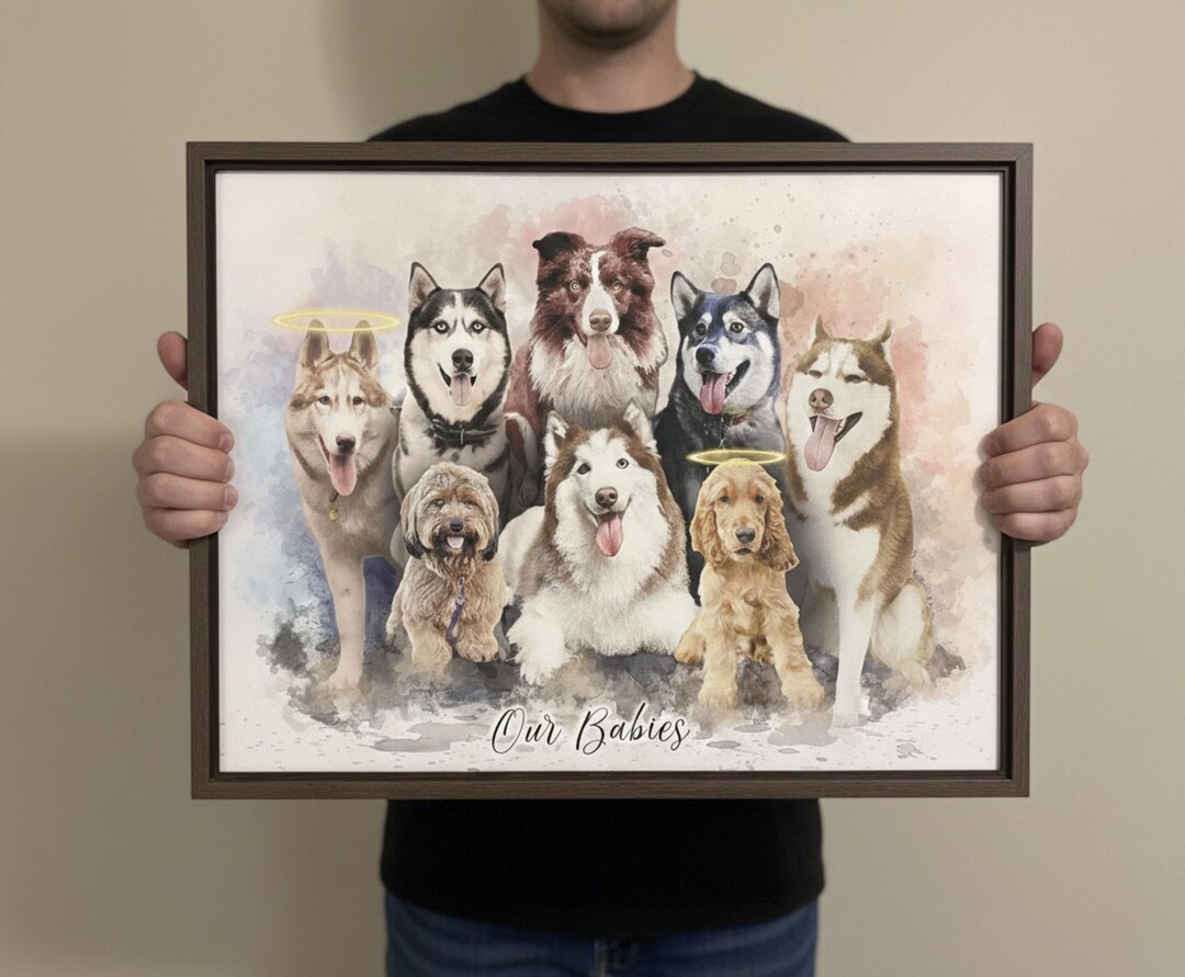 Custom Multiple Dog Portrait, Personalized Pet Portrait Painting With ...
