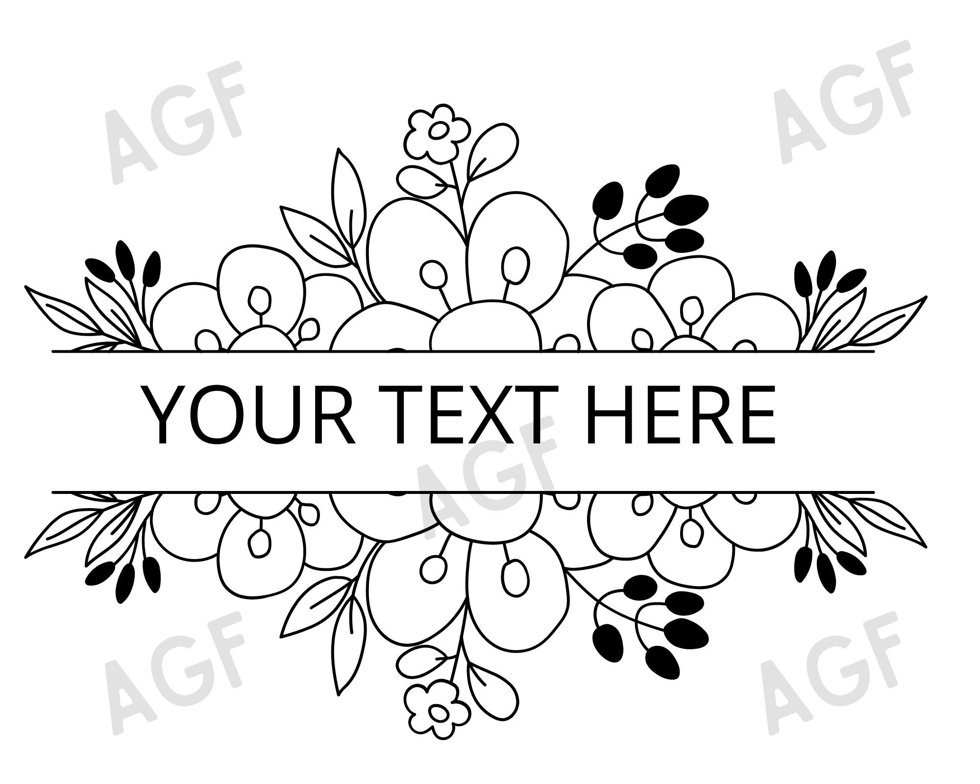 Floral Split Name Frame SVG: Botanical Border, Hand Drawn (digital ...