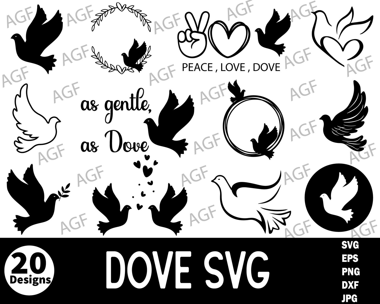 Doves Svg, Dove Vector, Dove Svg Bundle, Dove Clipart, Dove Silhouette ...