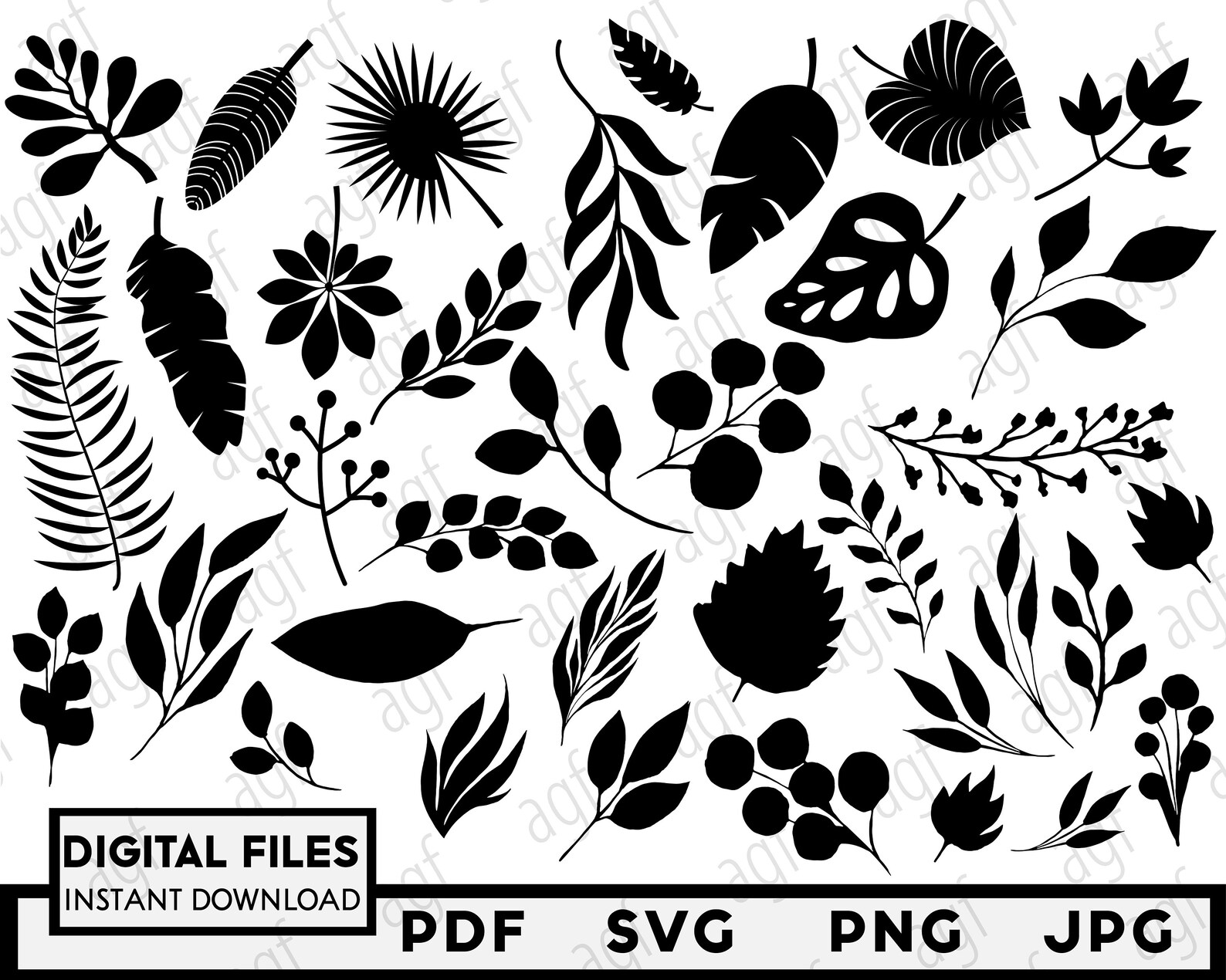 Leaves SVG Bundle: Hand-drawn Greenery, Leaf Border (digital Download ...