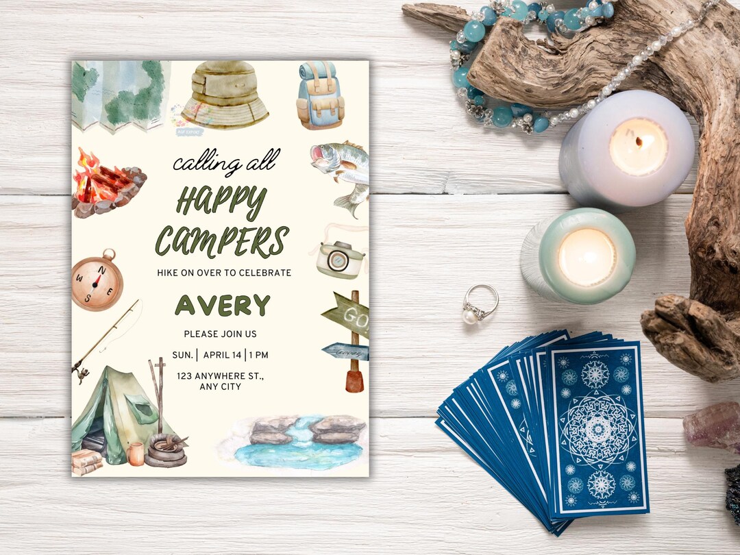 Calling All Happy Campers Invitation Card Template|glamping Birthday ...