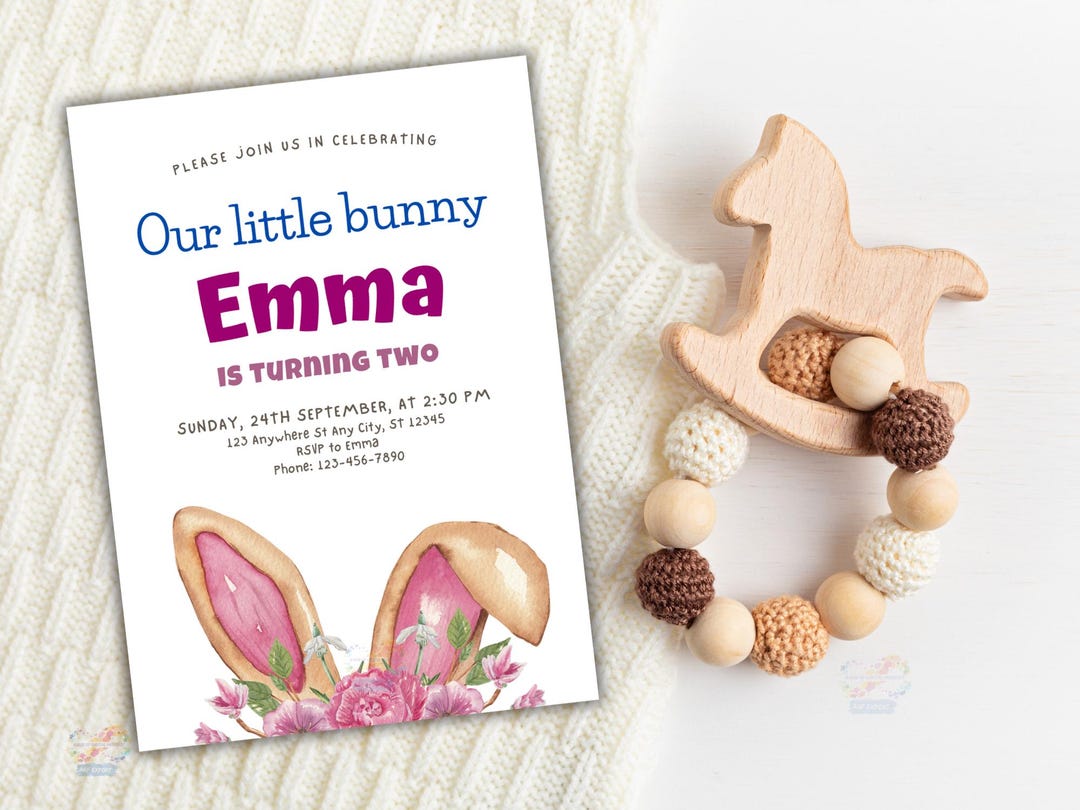 Editable Bunny Party Invite|bunny Baby Shower|bunny 1st Birthday|rabbit ...