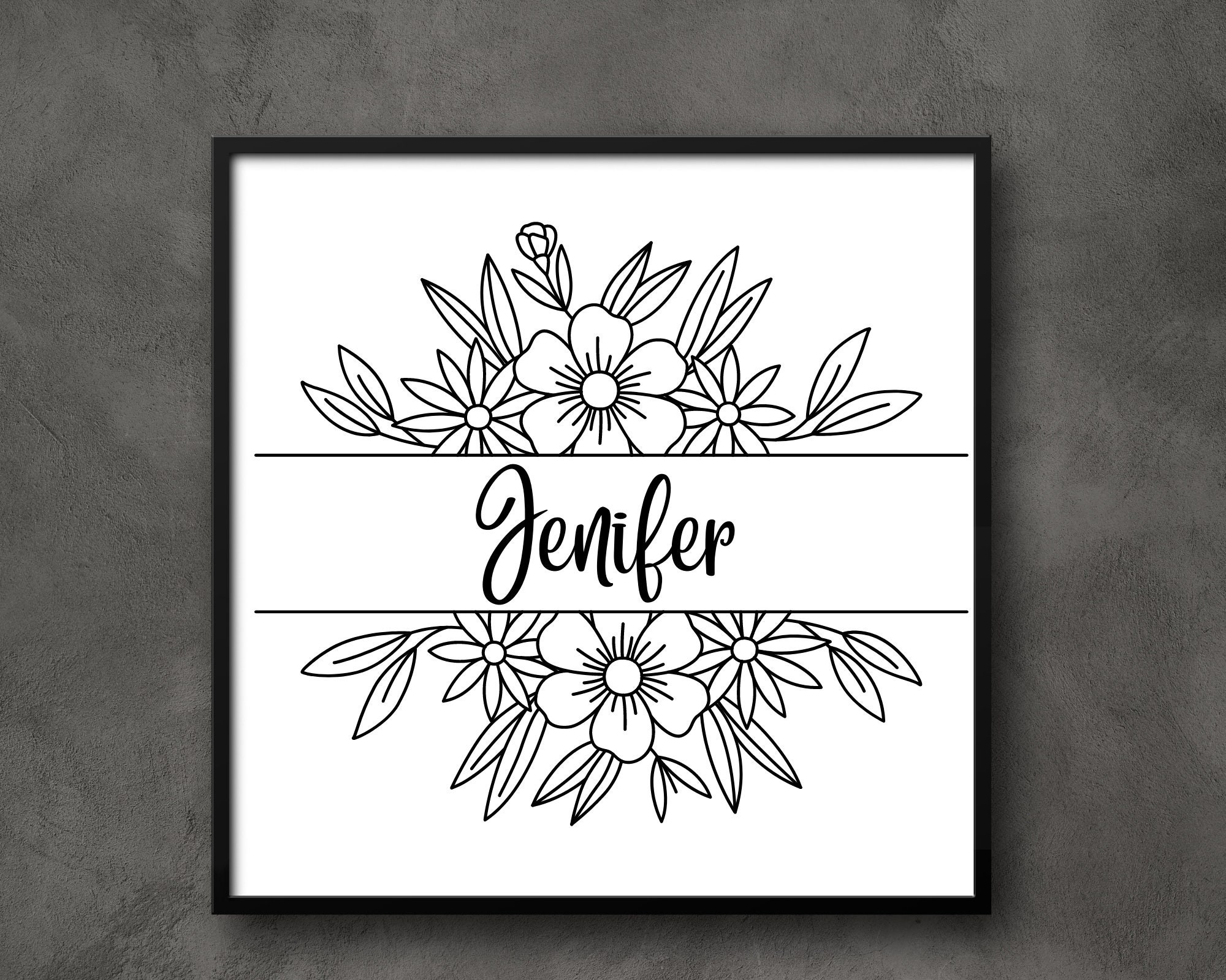 Floral Split Name Frame SVG: Botanical Border, Hand Drawn (digital ...