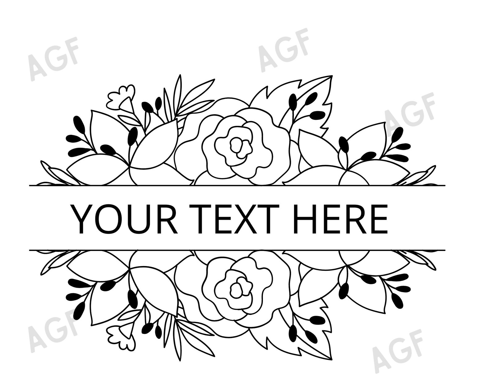 Floral Split Name Frame SVG: Botanical Border, Hand Drawn (digital ...