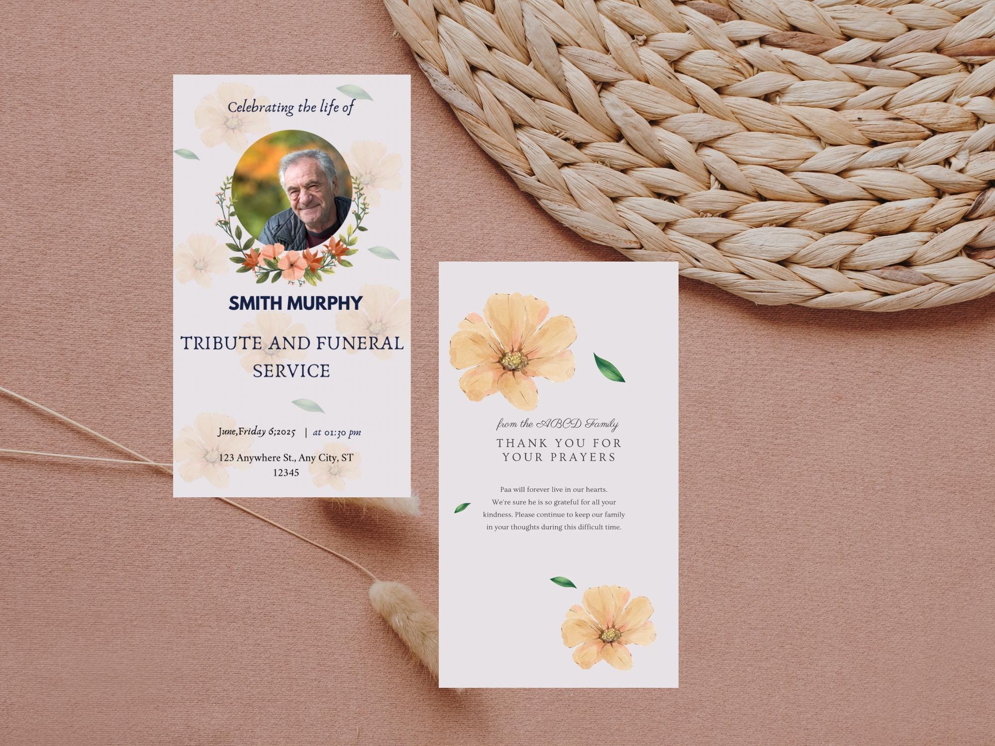Editable Funeral Prayer Card Template: Memorial Thank You (PDF Download ...