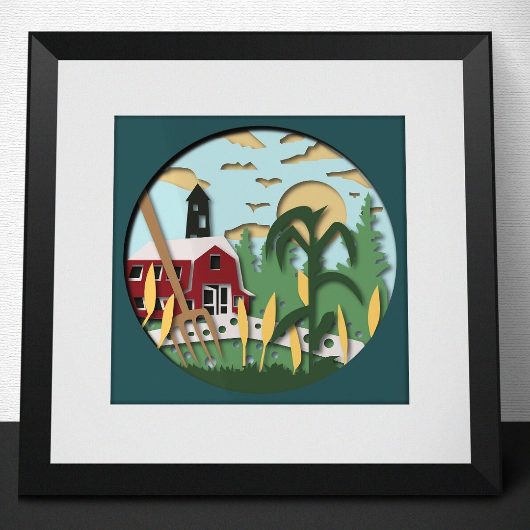 3D Farm Shadow Box SVG: Landscape Light Box Template (digital Download ...