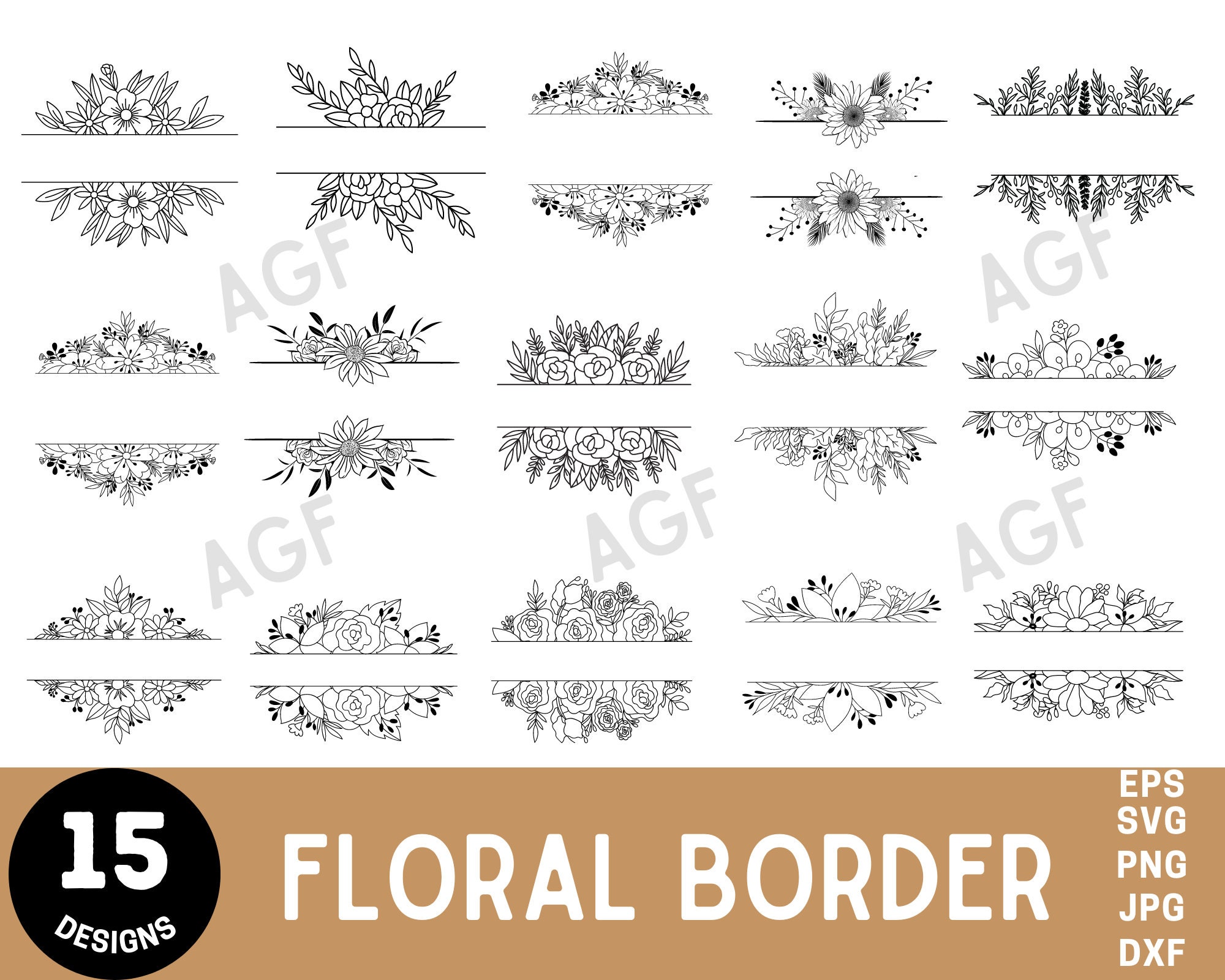 Floral Split Name Frame SVG: Botanical Border, Hand Drawn (digital ...