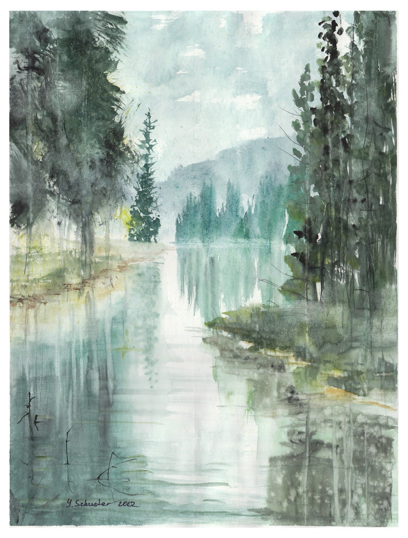 Watercolor Painting "homeland " , Forest Print, Nature Print, Landscape ...