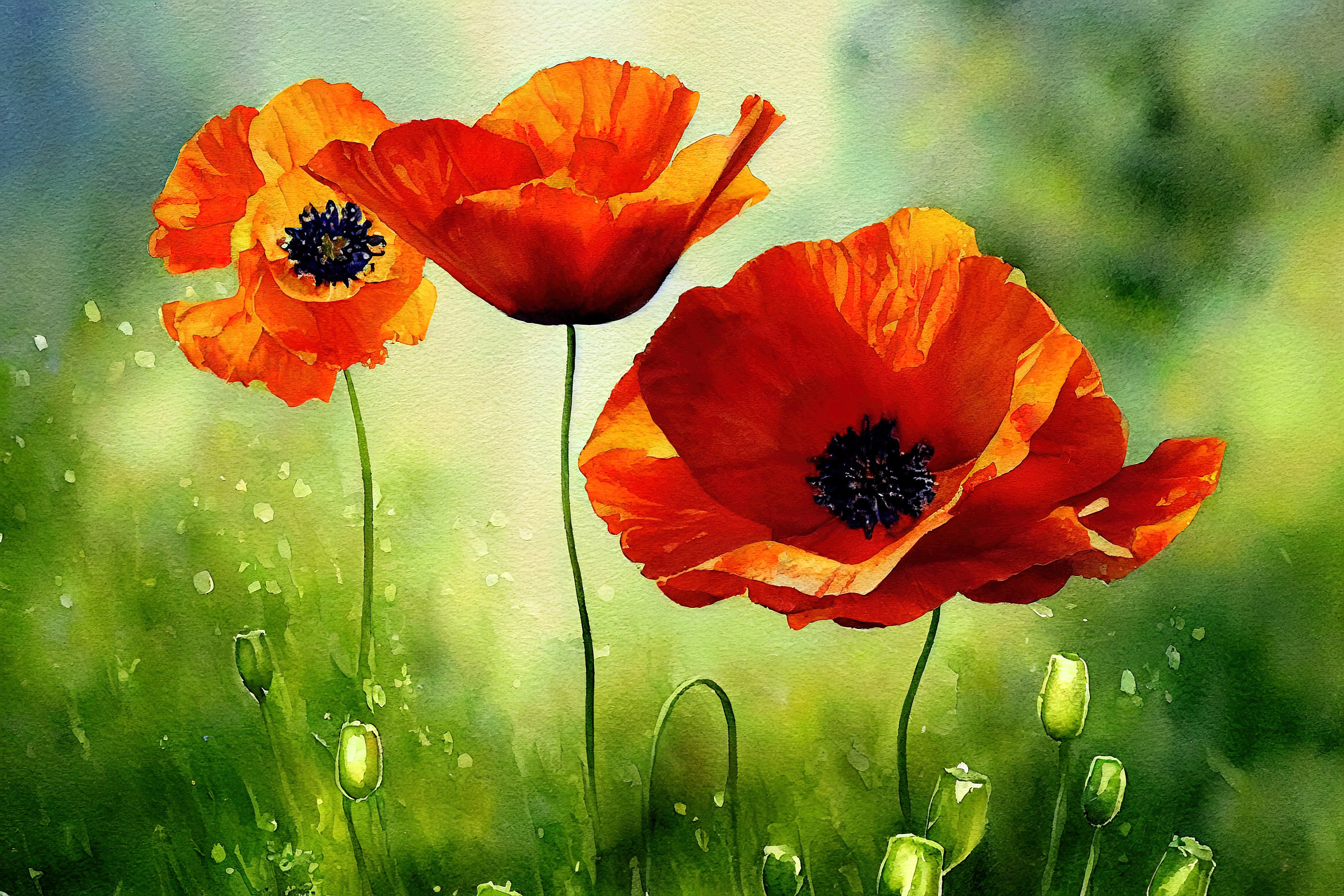 Poppy Watercolor Print Digital Download - Poppy Art Minimalist Decor ...