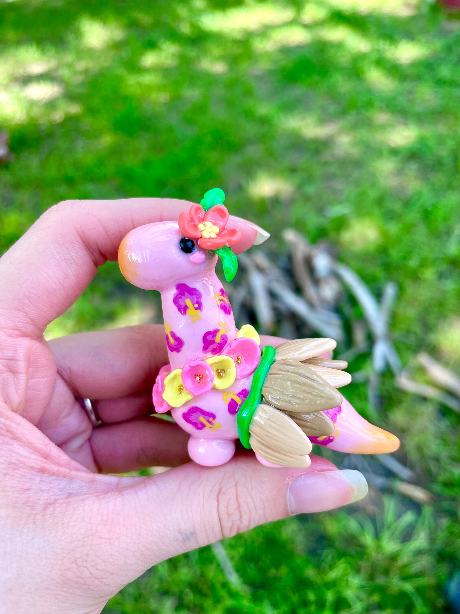 Aloha Dino Sculpture/ Polymer Clay Summer Dino Sculpture/dino Desk ...
