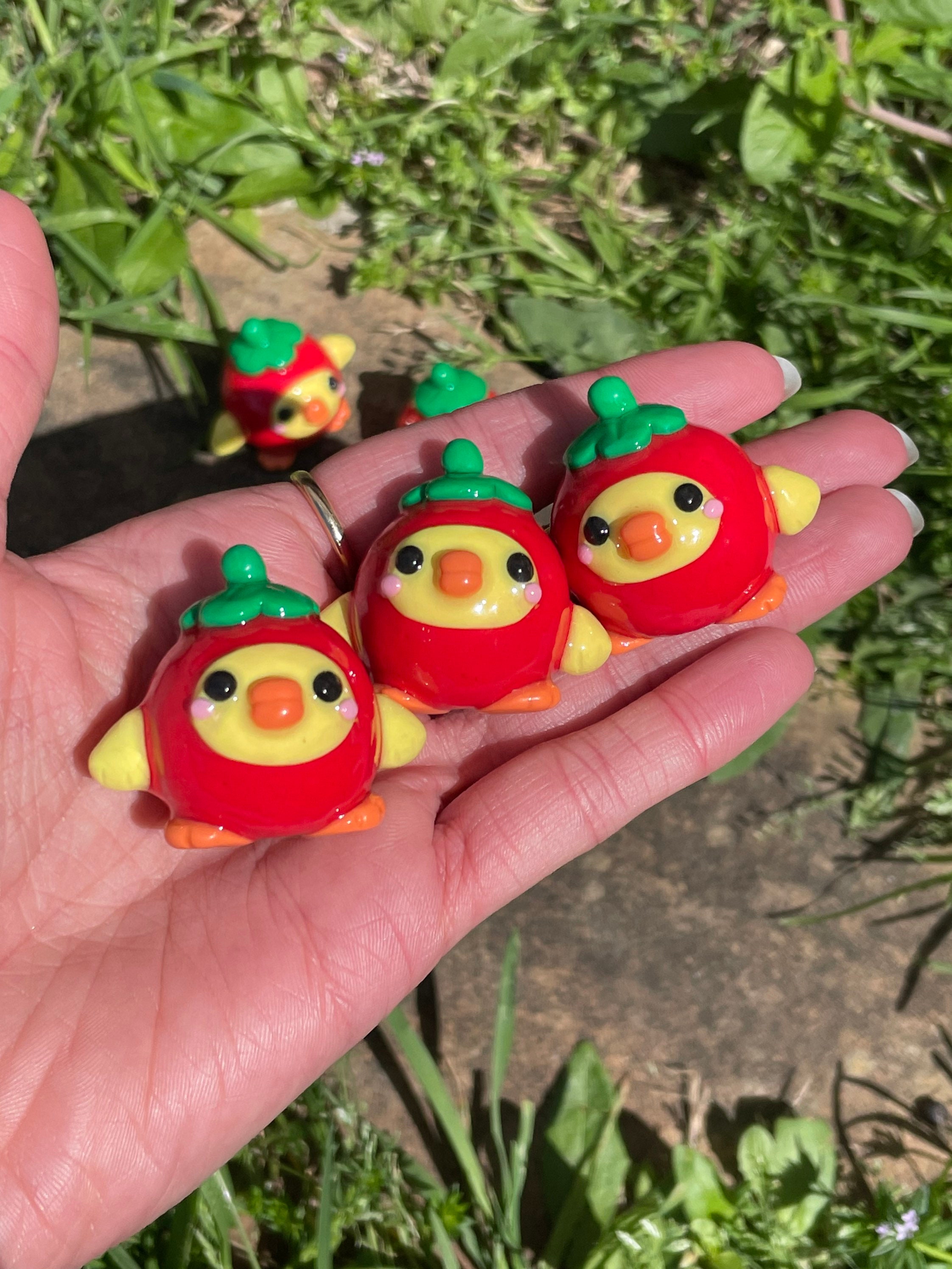 Strawberry Duckie Figurine/sculpture Polymer Clay - Etsy