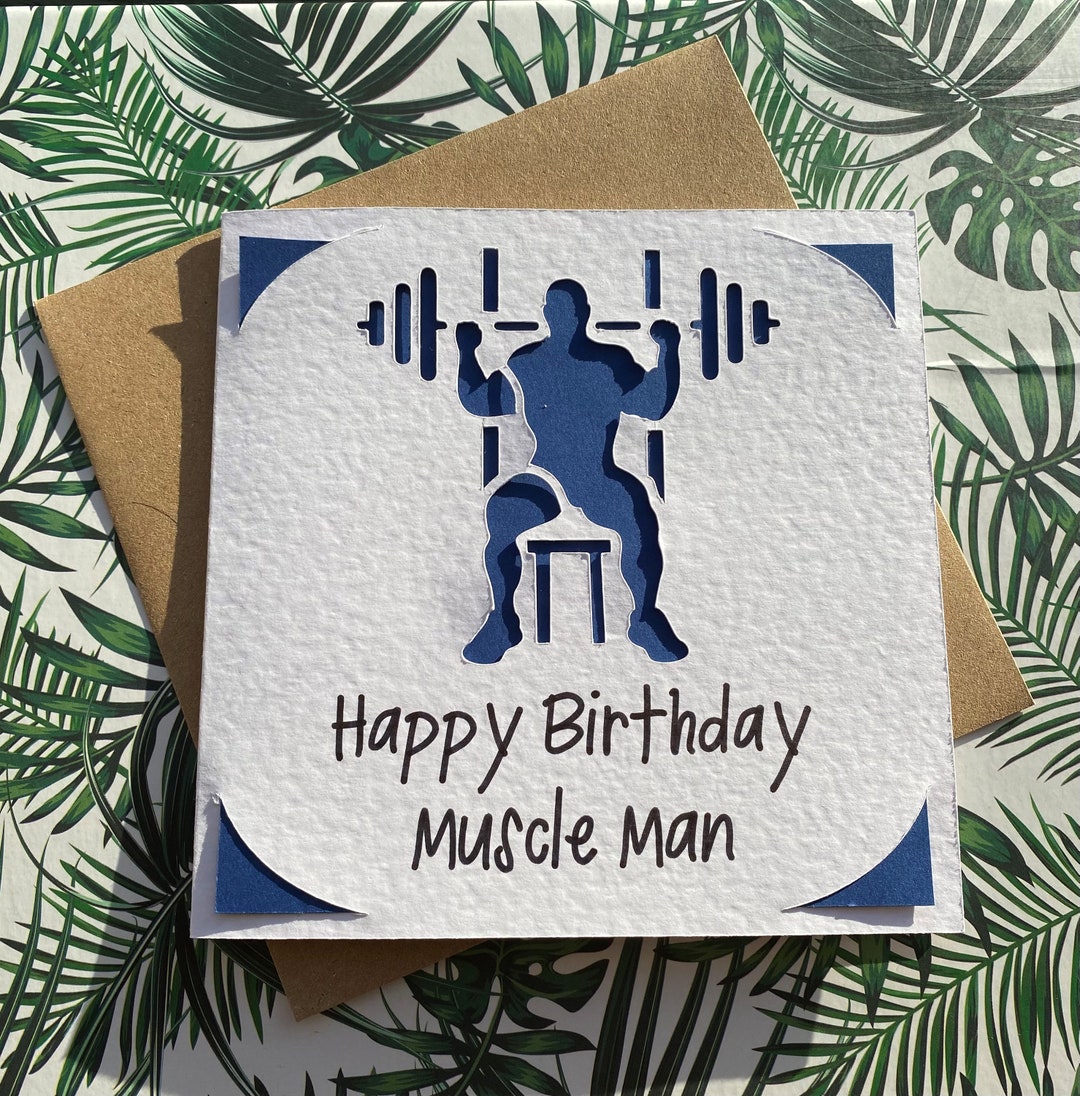 Men's Birthday Card. Gym Weightlifting Workout Birthday Cut Out Card ...
