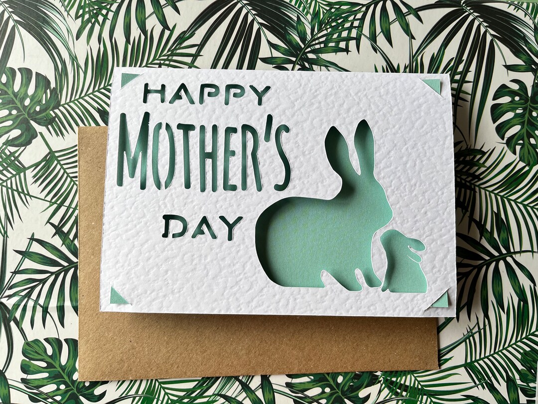 Happy Mothers Day With Rabbits Handmade Insert Card. Mothering Sunday ...