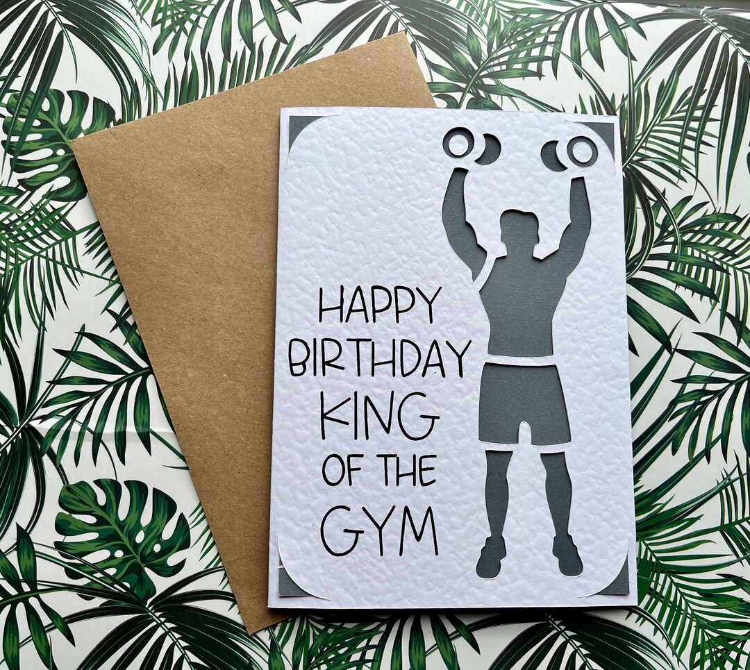 Men's Birthday Card. Gym Weightlifting Workout Birthday Cut Out Card ...