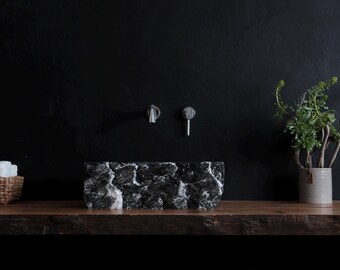 Black Marble Bathroom Sink Handmade | Negro Marquina Stone Wash Basin ...