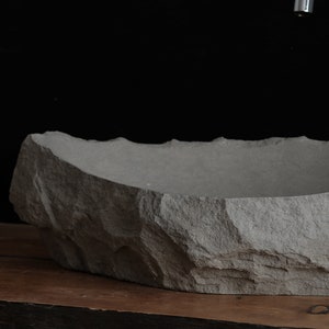 Premium Natural Sandstone Washbasin – Unique Beige-gray Bathroom Decor ...