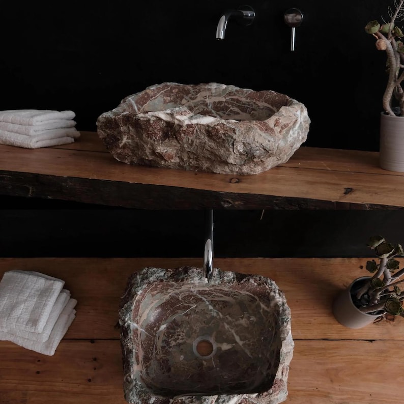 Handmade Marble Vessel Sink, Natural Stone Bathroom Basin Luxury ...