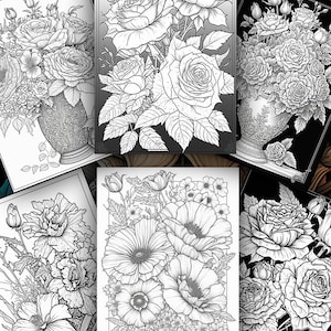 Flowers Adult Coloring Book With 200 Flowers Arrangements Digital ...