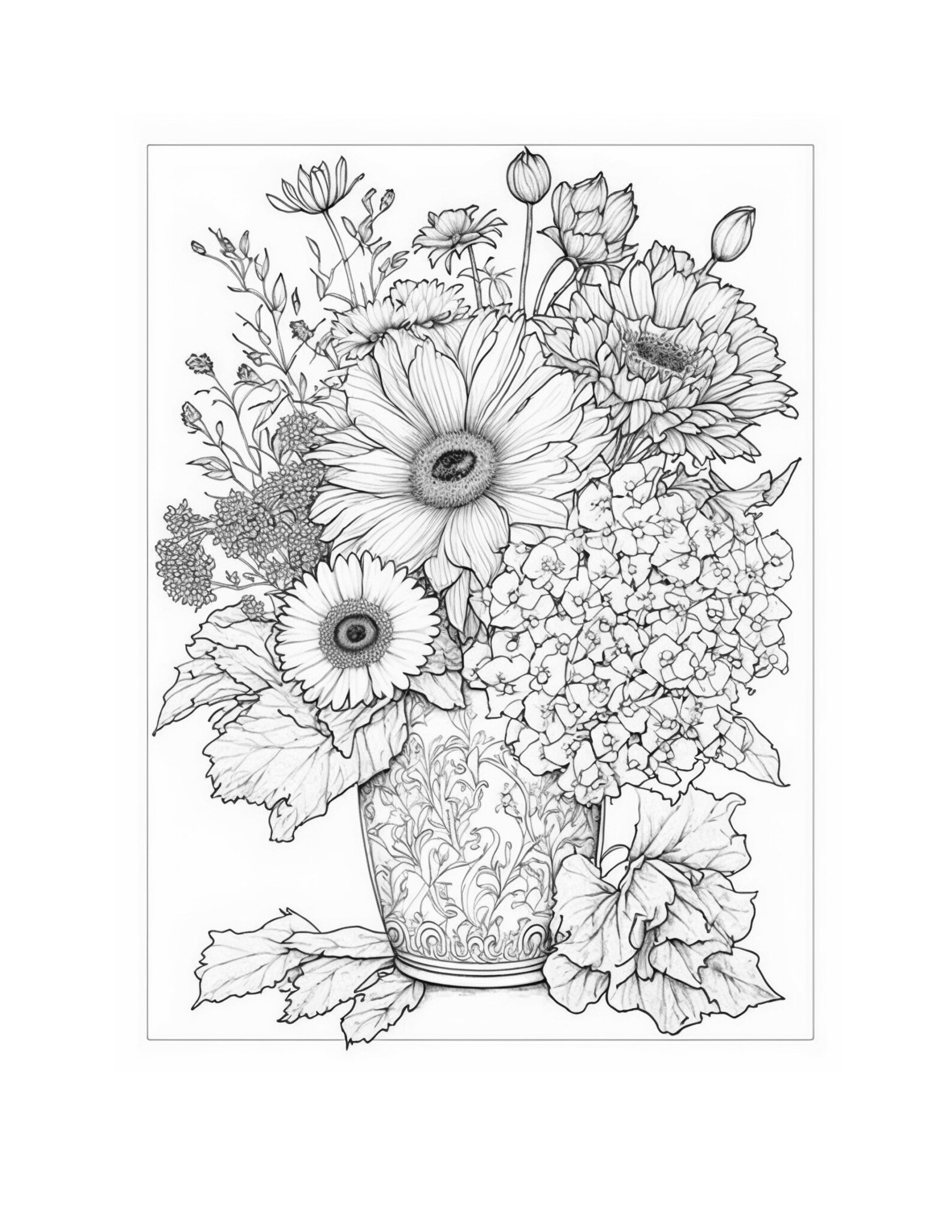 Flowers Adult Coloring Book With 200 Flowers Arrangements Digital ...