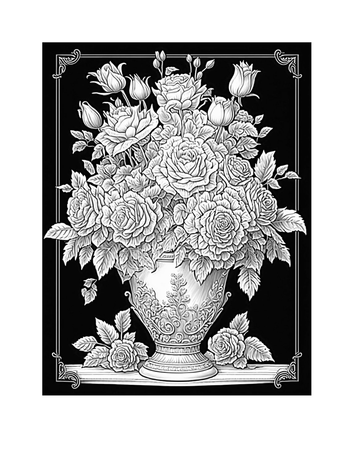 Flowers Adult Coloring Book With 200 Flowers Arrangements Digital ...