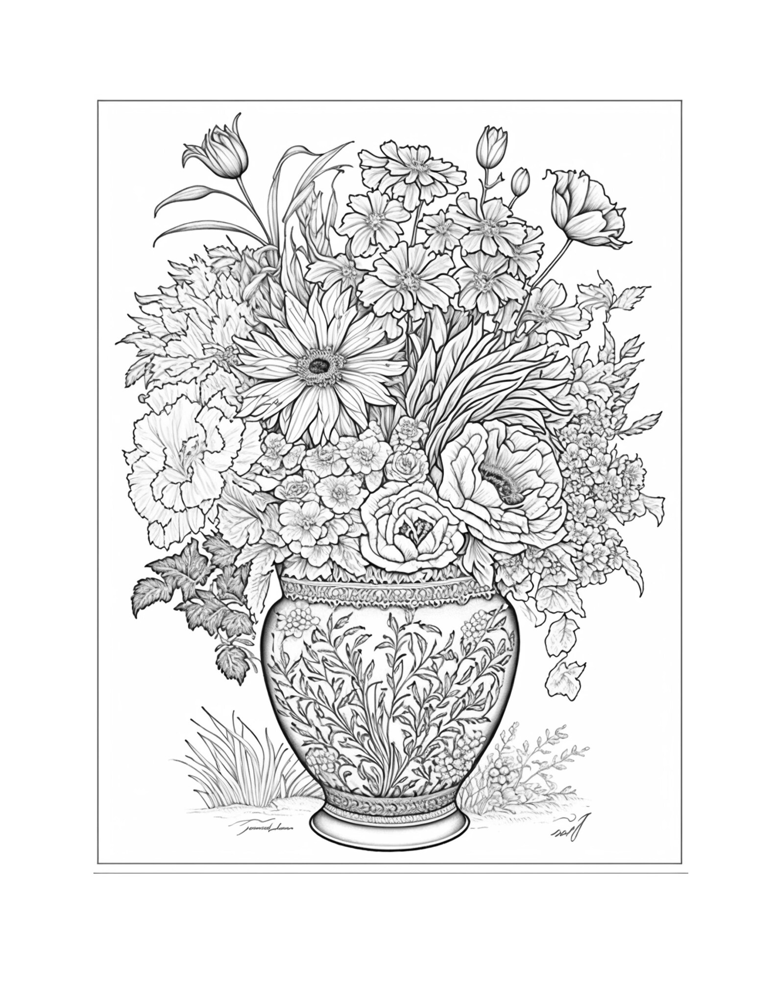 Flowers Adult Coloring Book With 200 Flowers Arrangements Digital ...