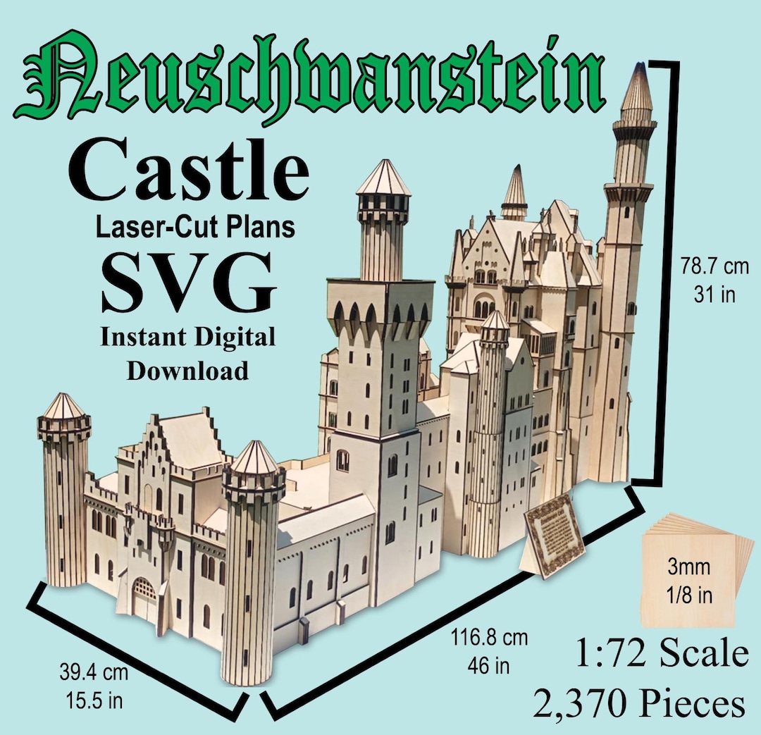 Neuschwanstein Castle Model SVG - 1:72 Scale Laser Cut Plans (digital ...