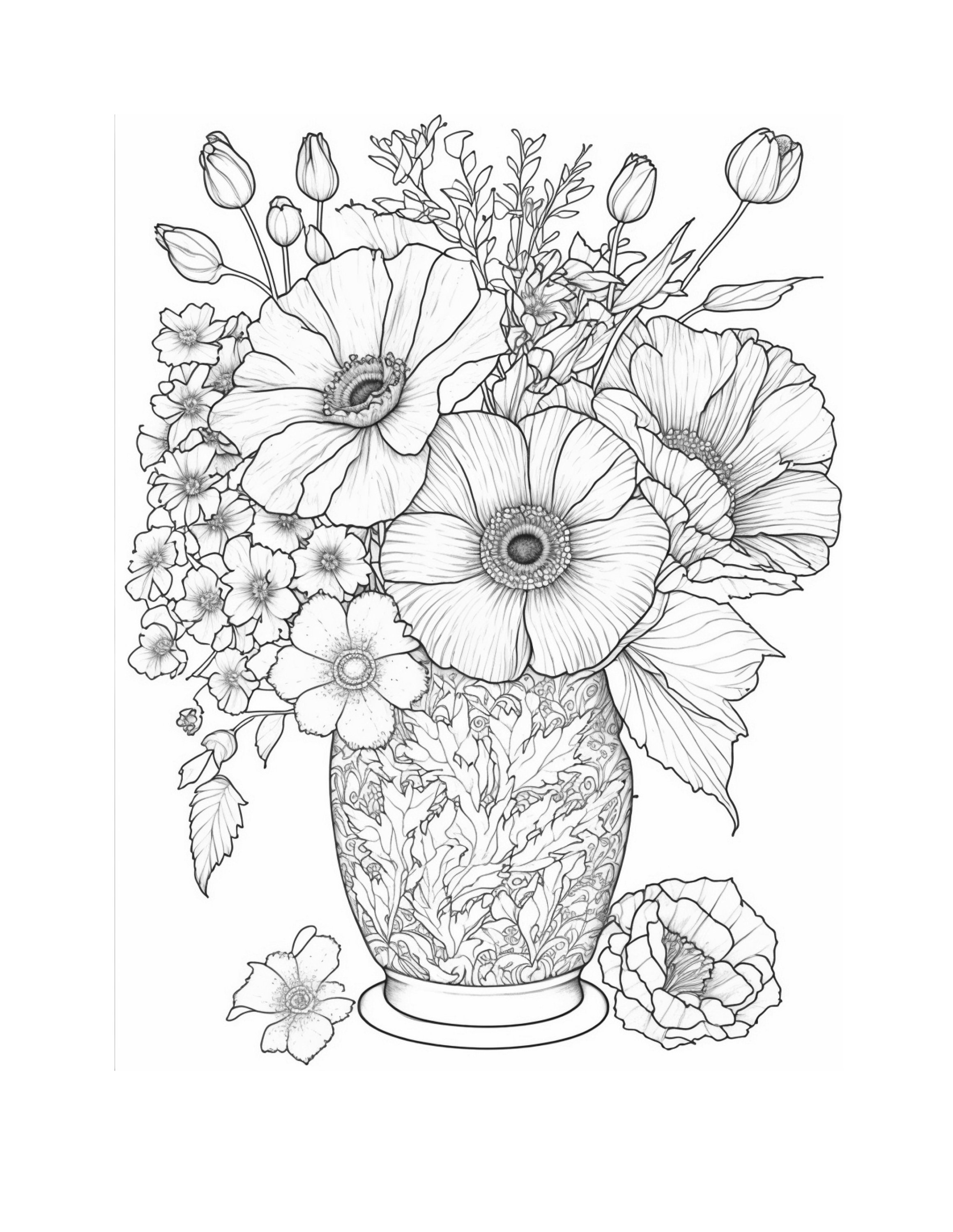 200 Flower Arrangements Adult Coloring Book (digital Download) - Etsy