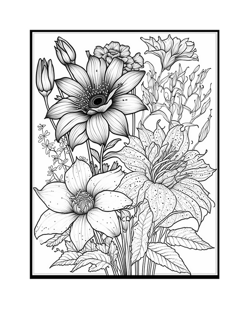 Flowers Adult Coloring Book With 200 Flowers Arrangements Digital ...