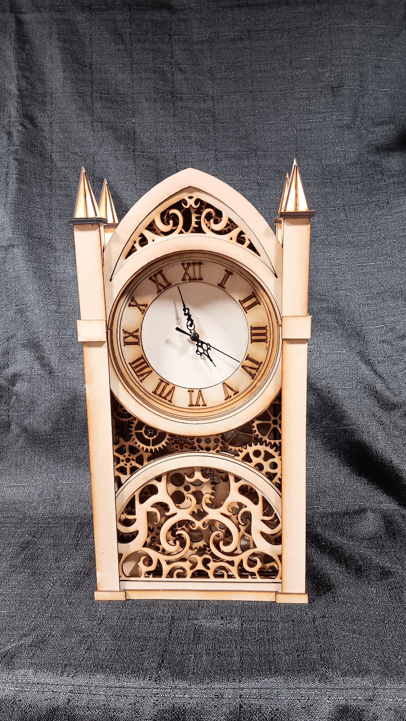 Gothic Steampunk Mantle Clock Laser Cut Plans for 12x12 Inch Wood ...