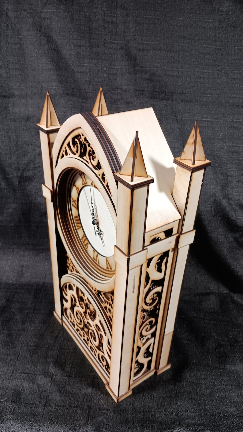Gothic Steampunk Mantle Clock Laser Cut Plans for 12x12 Inch Wood ...