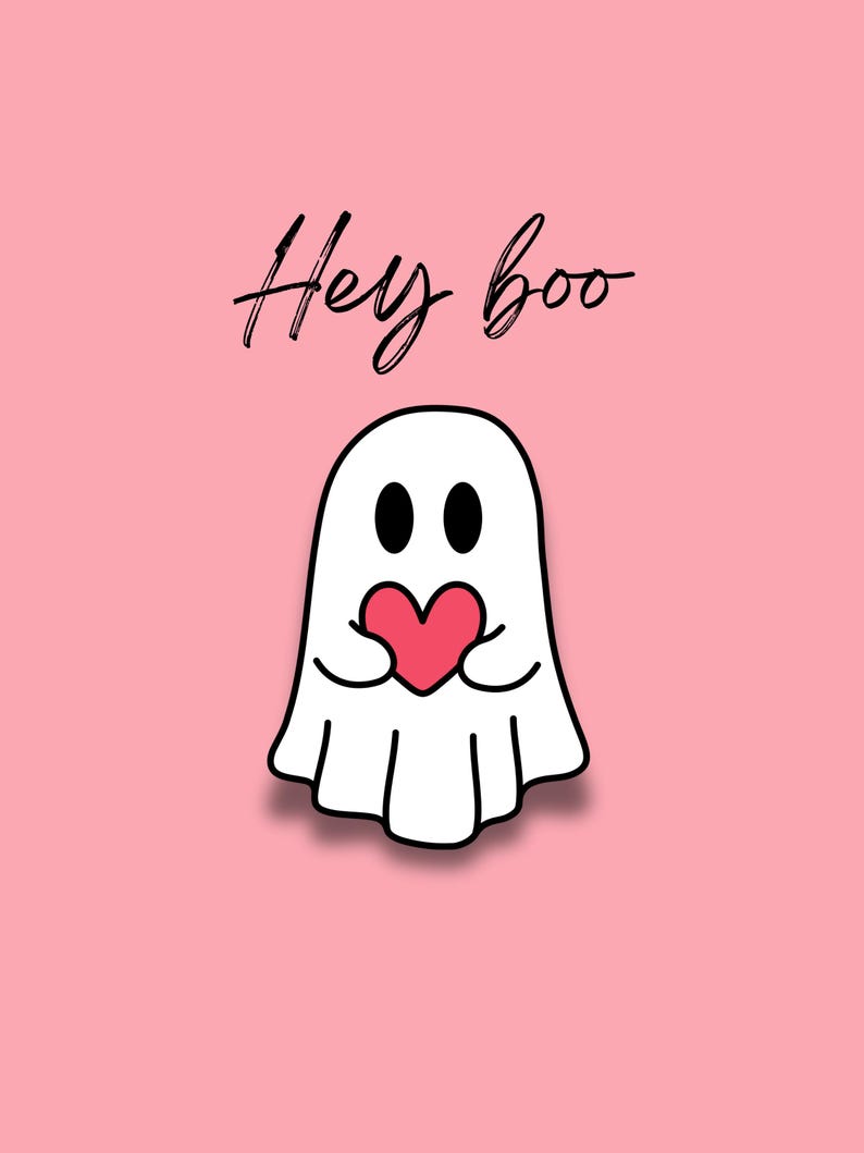 Hey Boo Halloween Wall Art Printable | Cute Pink Ghost Decor | Pastel ...