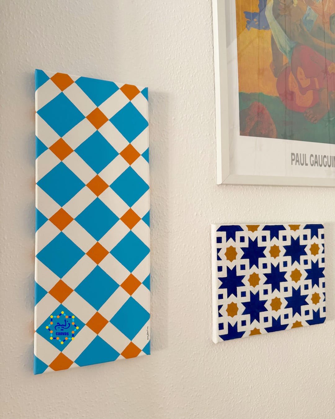Moroccan Zellij Tile Acrylic Painting, Sky Blue Ochre Wall Art - Etsy