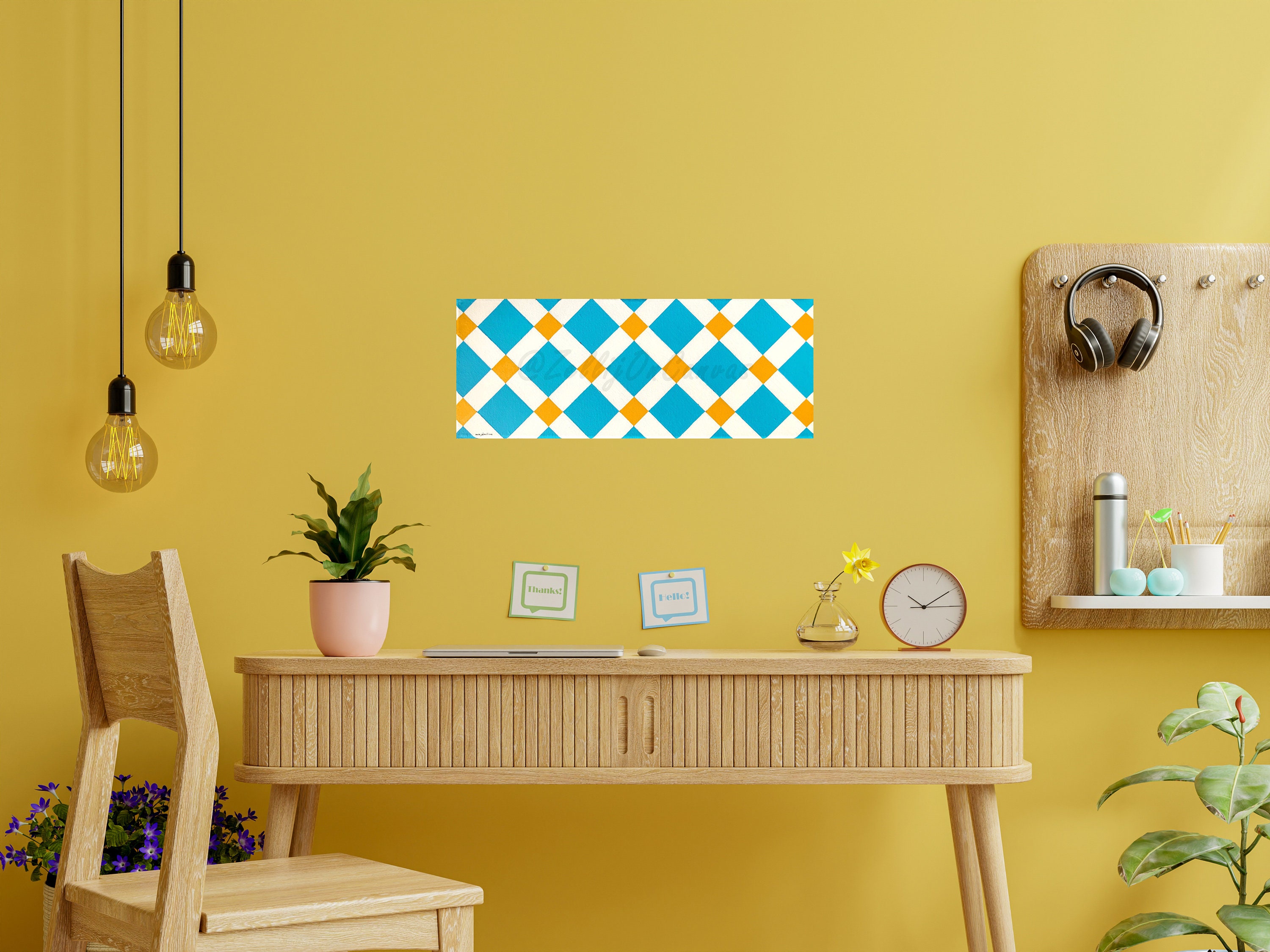 Moroccan Zellij Tile Acrylic Painting, Sky Blue Ochre Wall Art - Etsy