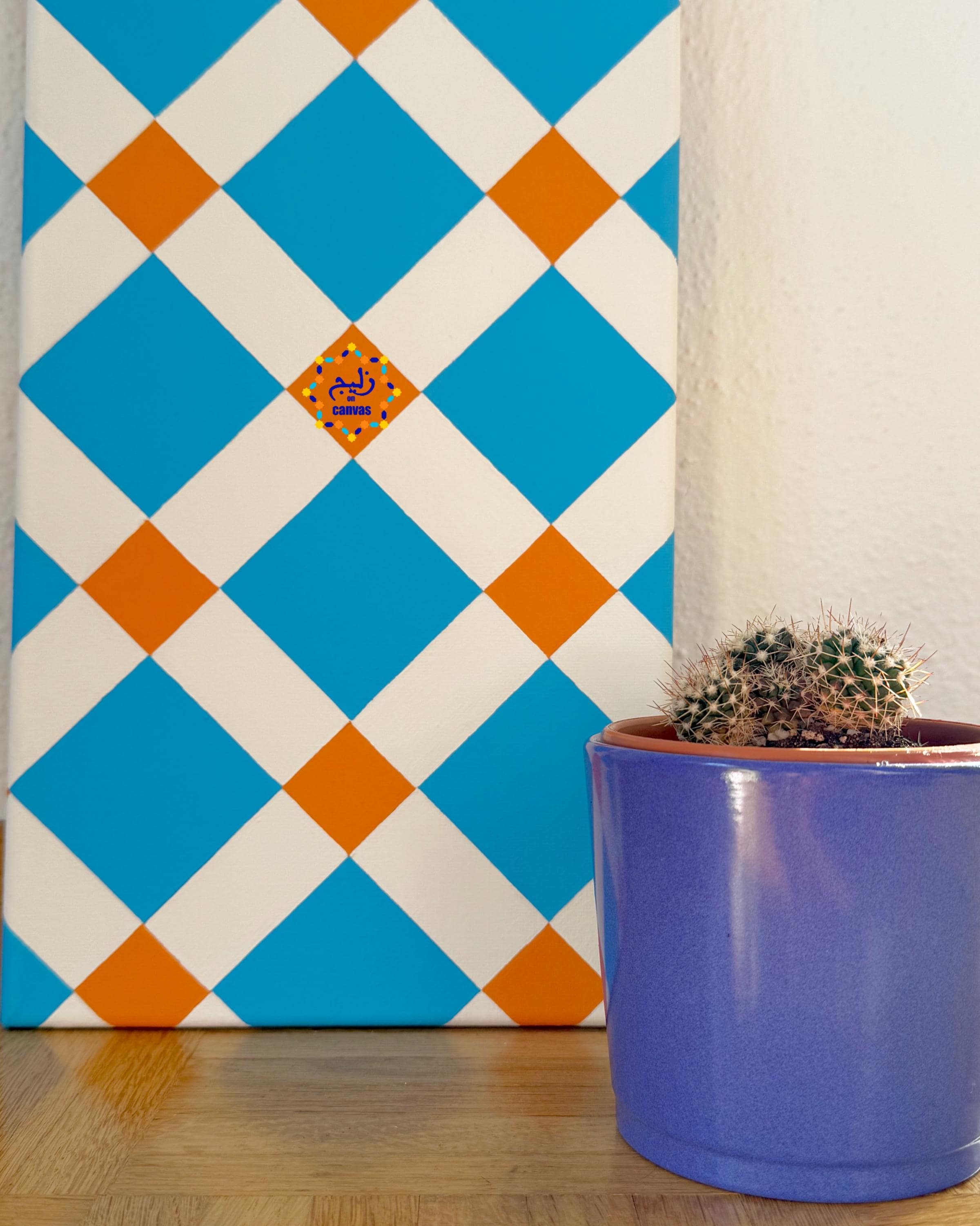 Moroccan Zellij Tile Acrylic Painting, Sky Blue Ochre Wall Art - Etsy
