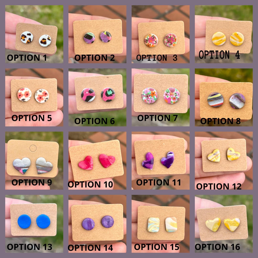 Mix and Match Stud Earrings, Small Stud Earring, Polymer Clay Earring ...