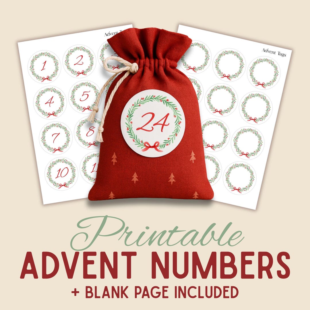 Printable Advent Numbers – Advent Calendar Labels 1 to 24 + Blank Page ...