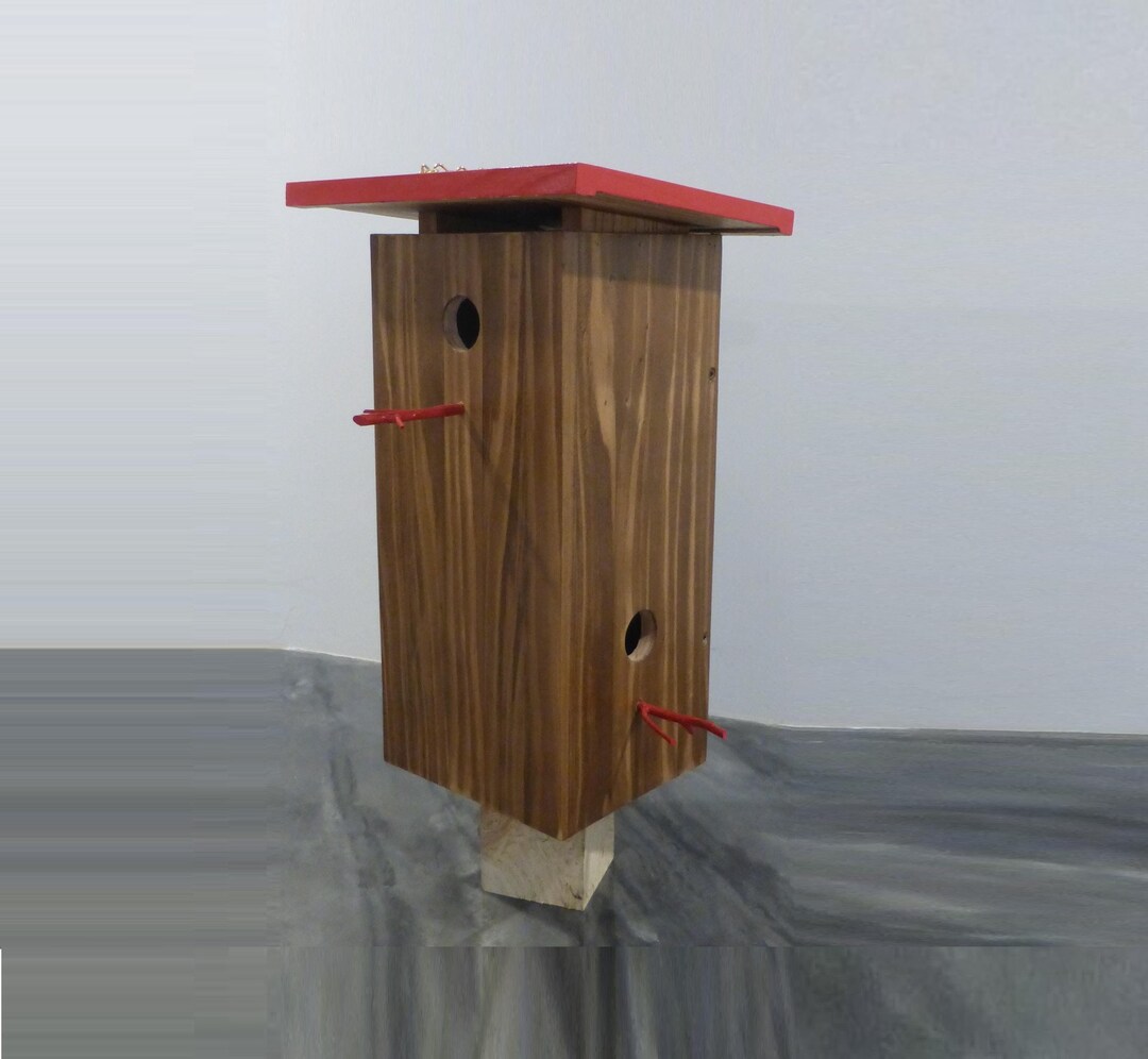 A144 - 2 Story Nesting Box Birdhouse With Red Roof & Red Perches - Etsy