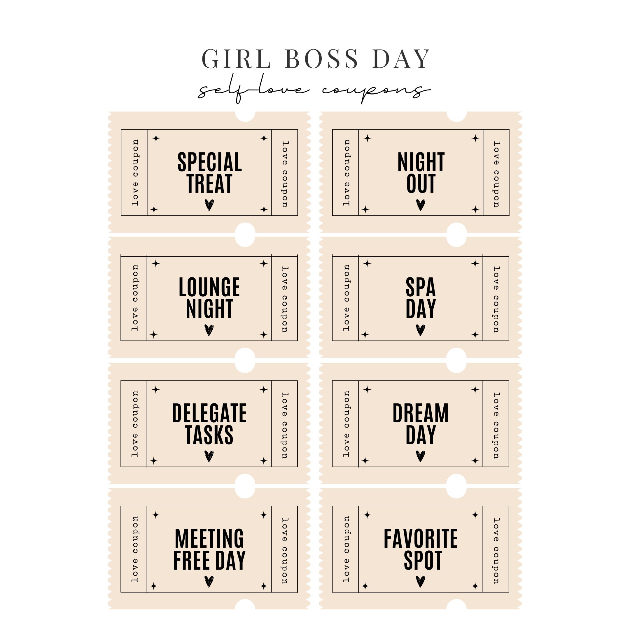 Self-love Coupons Girl Boss Your Day Printable PDF - Etsy