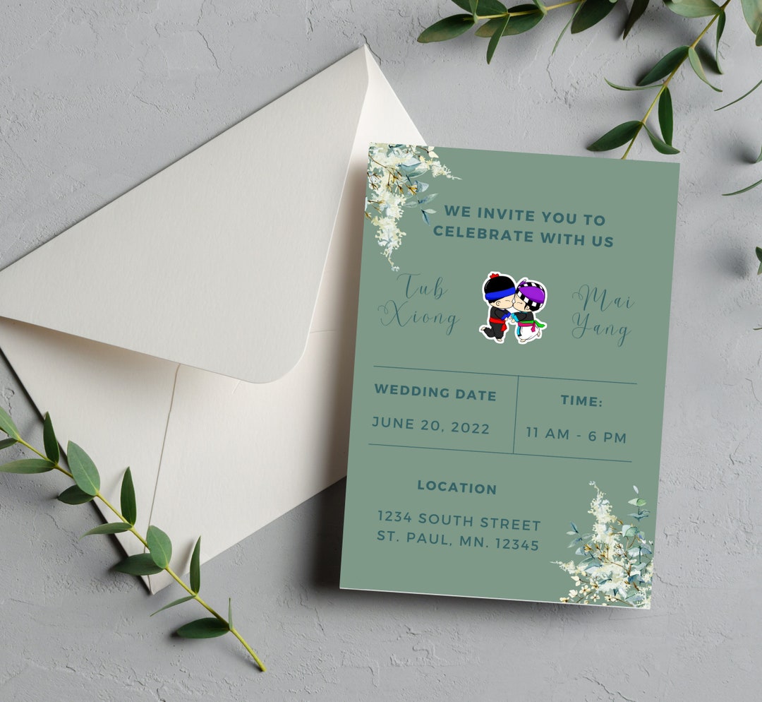 Plantilla de invitación de boda Hmong 5x7 Diseño Hmong, Tarjeta digital ...