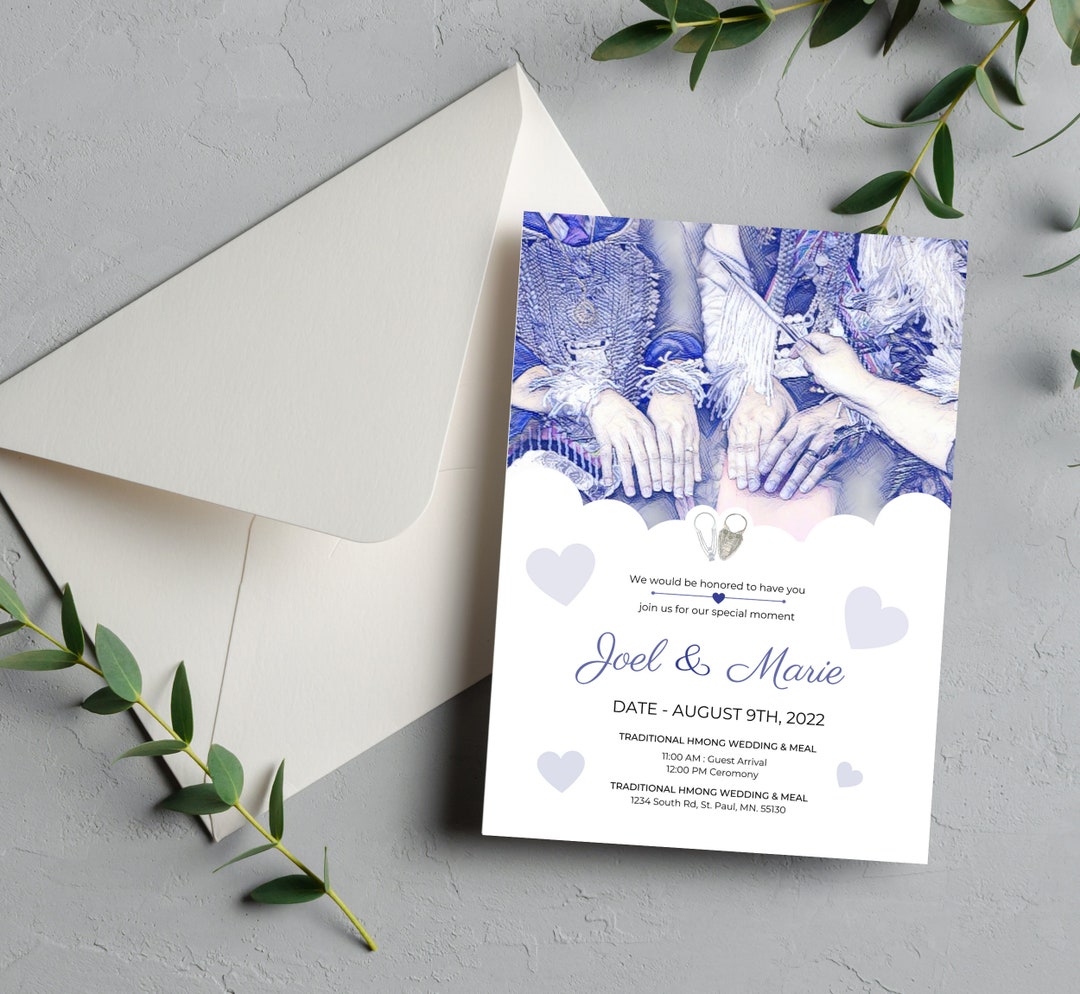 5x7" Blue Hu Plig Khi Tes Invitation Template | Hmong Design | Hmong ...