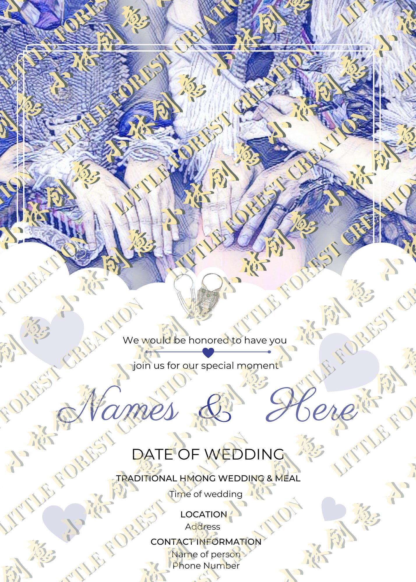 5x7" Blue Hu Plig Khi Tes Invitation Template | Hmong Design | Hmong ...