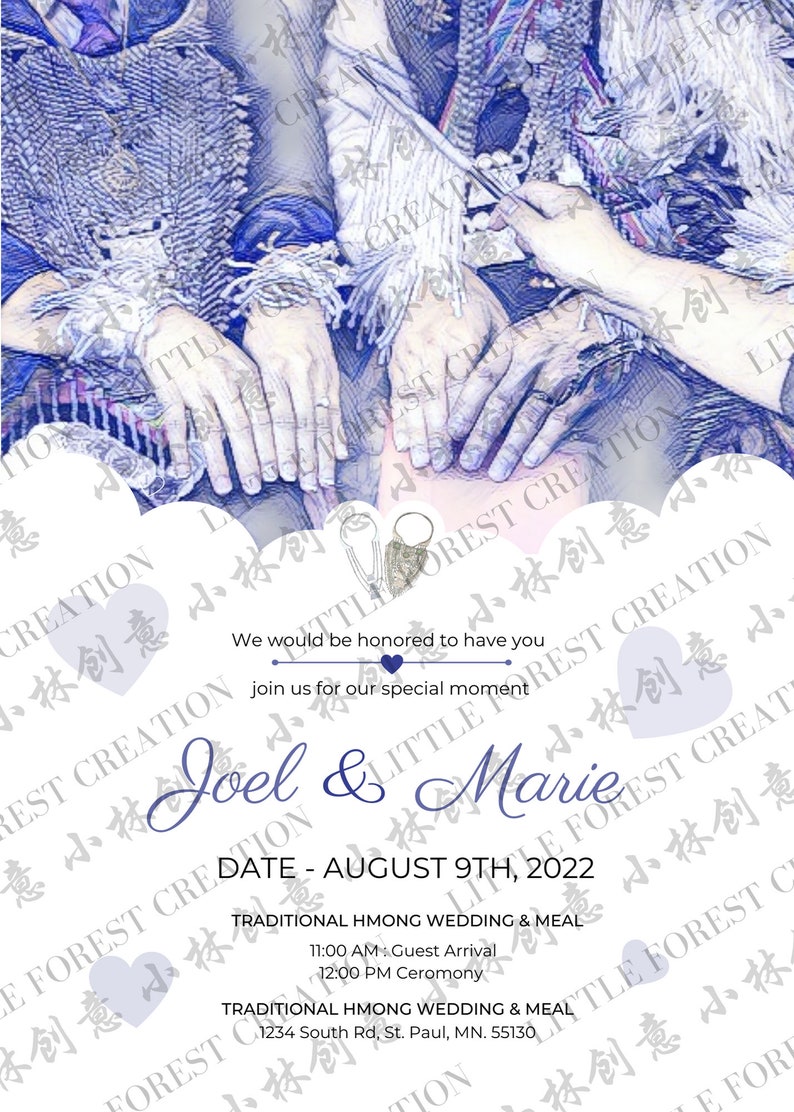 5x7" Blue Hu Plig Khi Tes Invitation Template | Hmong Design | Hmong ...