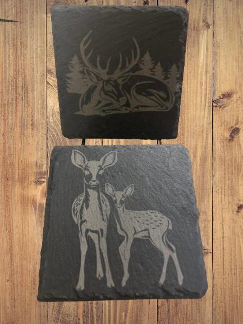Deer Slate Engraved Coasters With Metal Coaster - Etsy