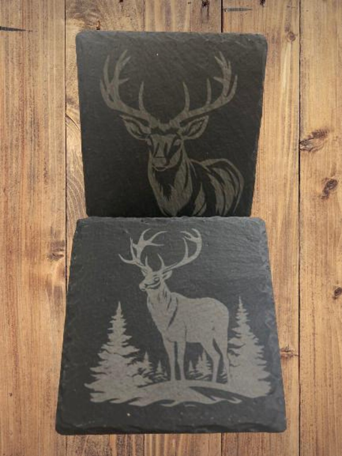 Deer Slate Engraved Coasters With Metal Coaster - Etsy