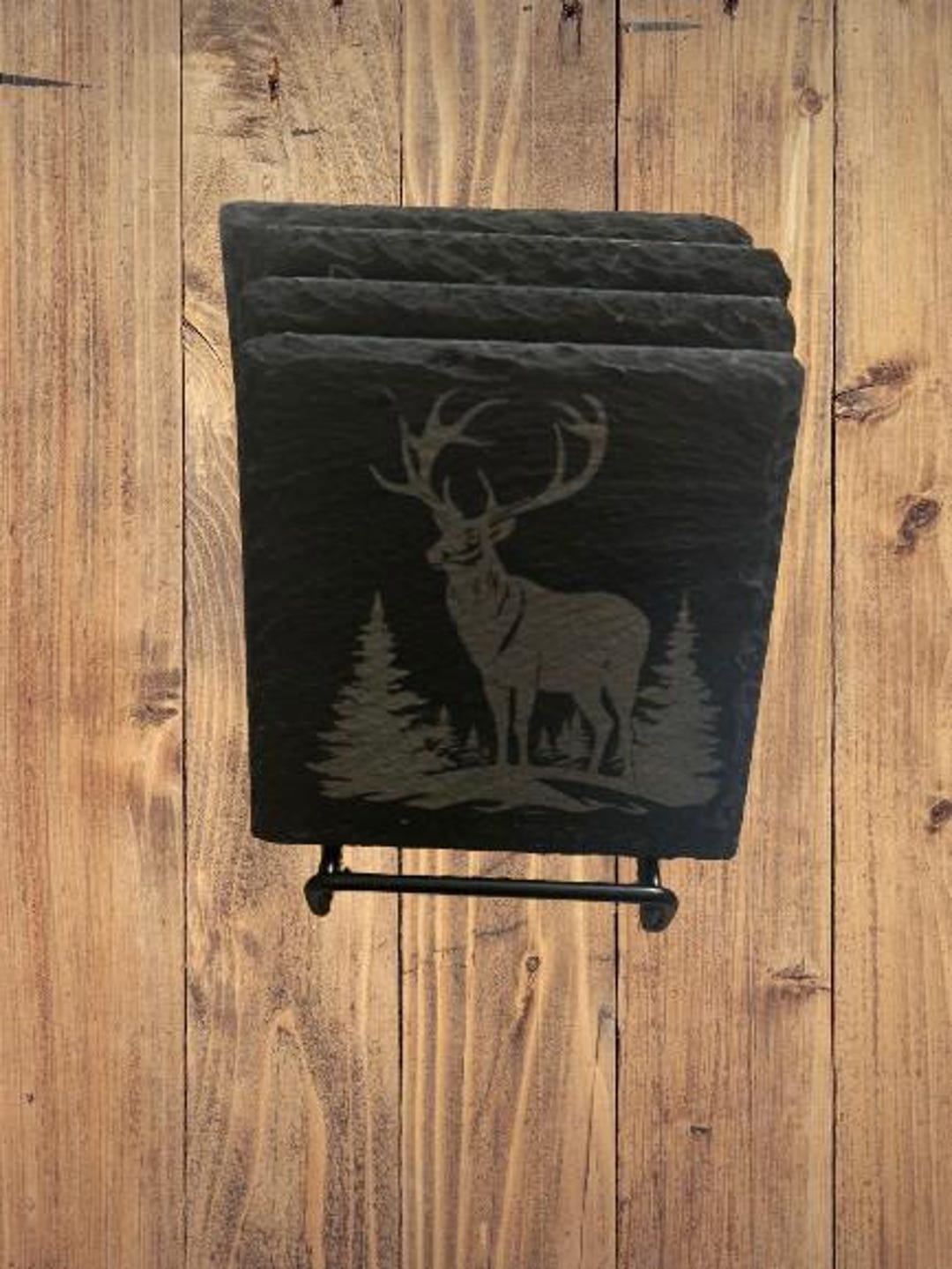 Deer Slate Engraved Coasters With Metal Coaster - Etsy