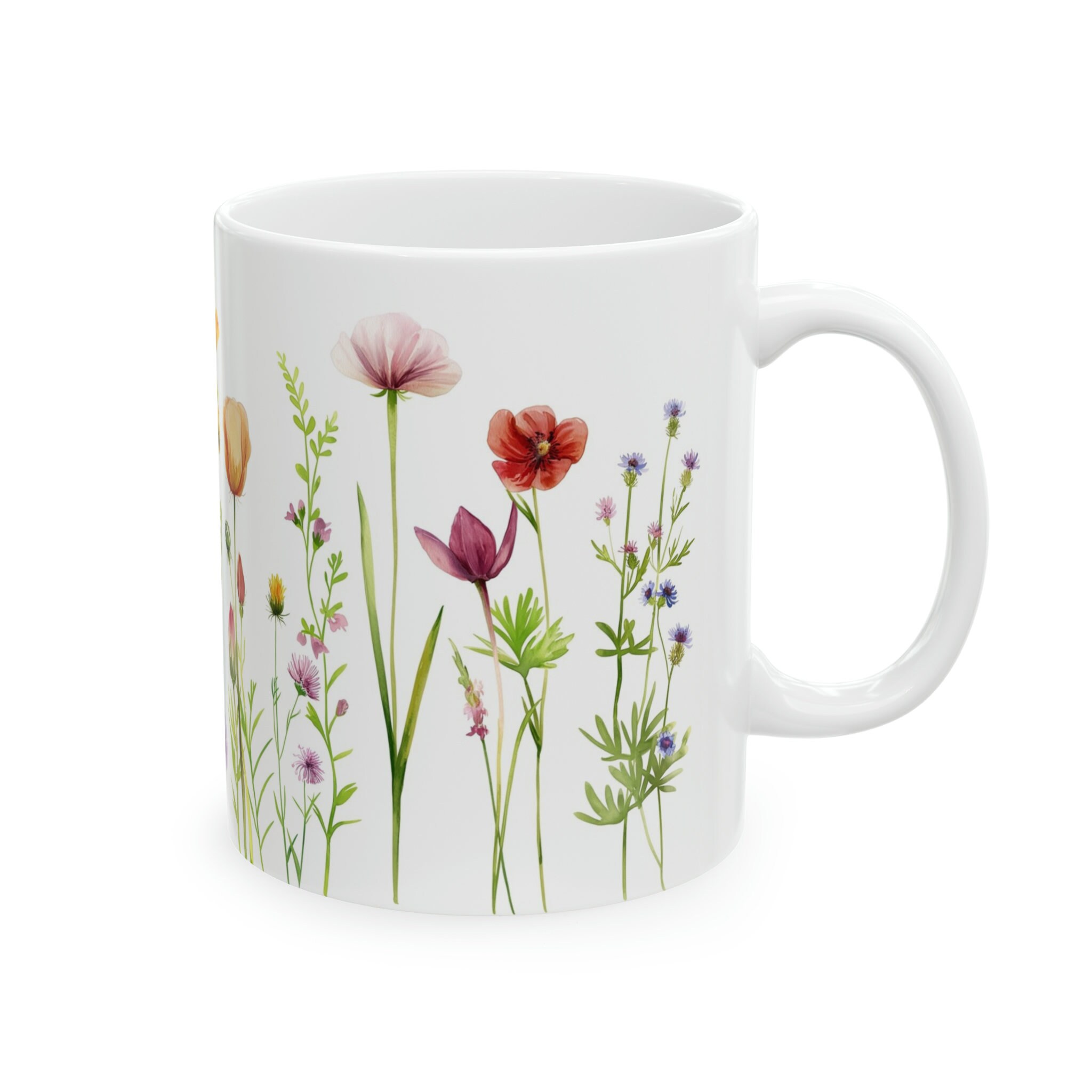 Cheerful Wildflowers Watercolor Minimalist 11oz. Mug. Great Gift for ...